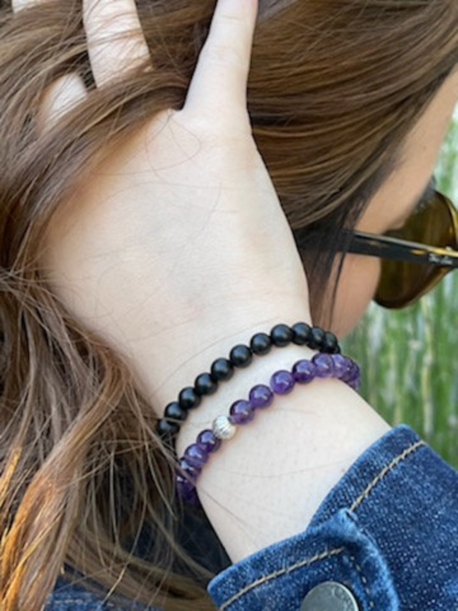 BTS Inspired Borahae Bracelet - Amethyst Beaded Bracelet Accented With ...