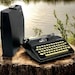 Black Adler Typewriter, QWERTZ Keyboard, Black Keys, With Gray Leather ...