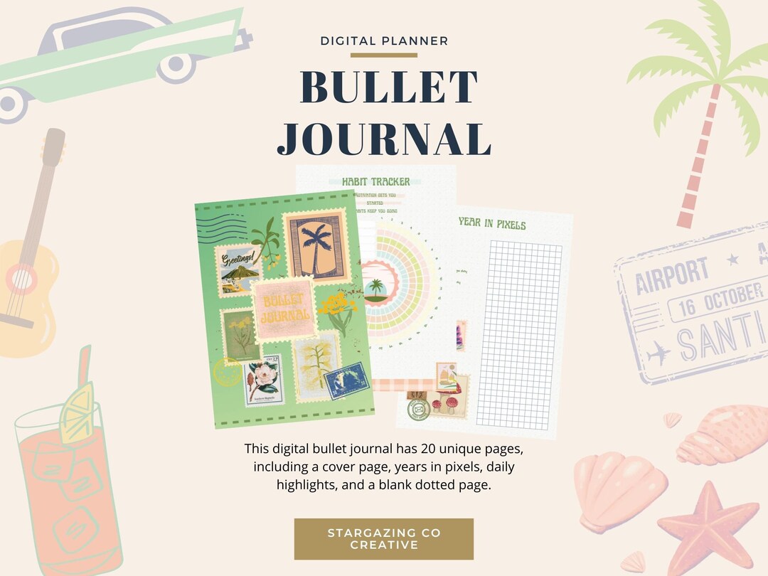 Colorful Stamp Bullet Journal With Year in Pixels Pages, Health ...
