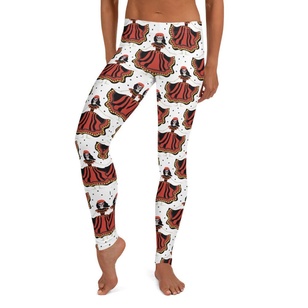 Dia De Los Muertos Leggings ~ Women's Red White Day of the Dead Mexican ...