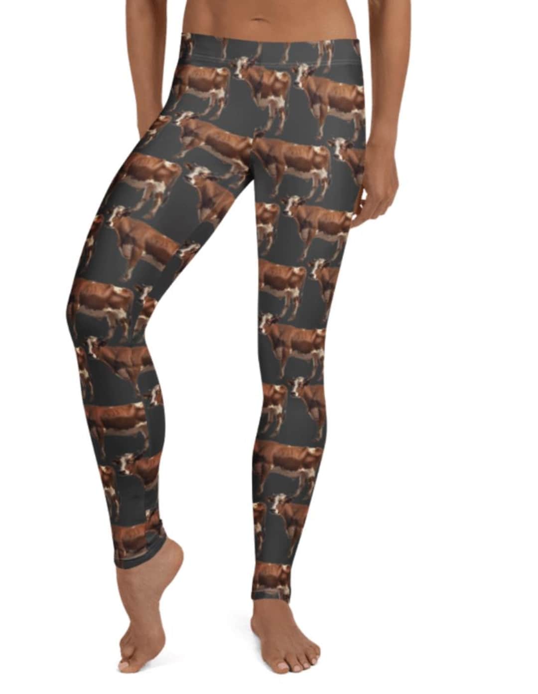 Cow Print Leggings ~ Women's Black Brown Casual Cute Bovinophile Ox ...
