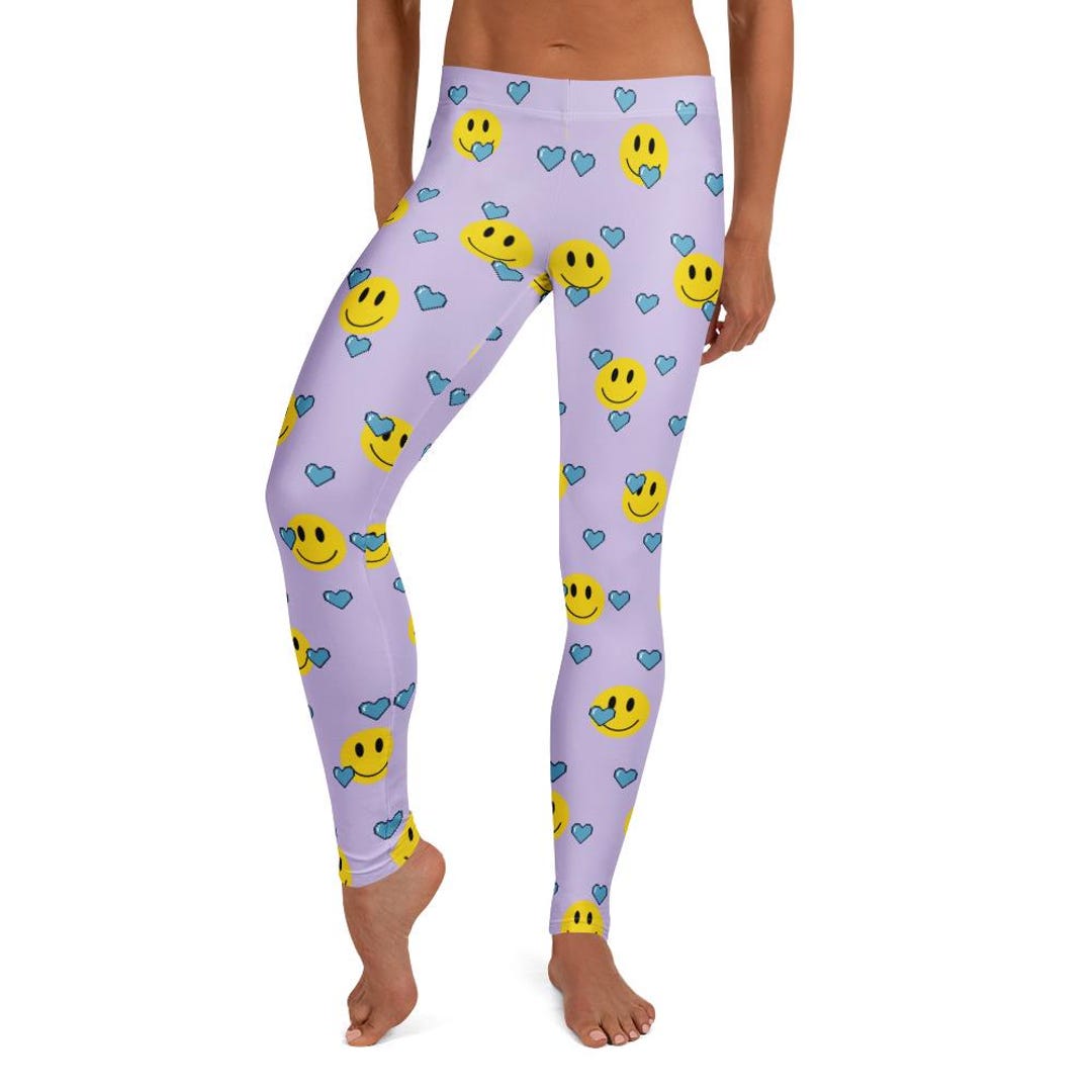 Gen Z Smiley Face Leggings ~ Women's Teen Cozy Wear Cute Lounge ...