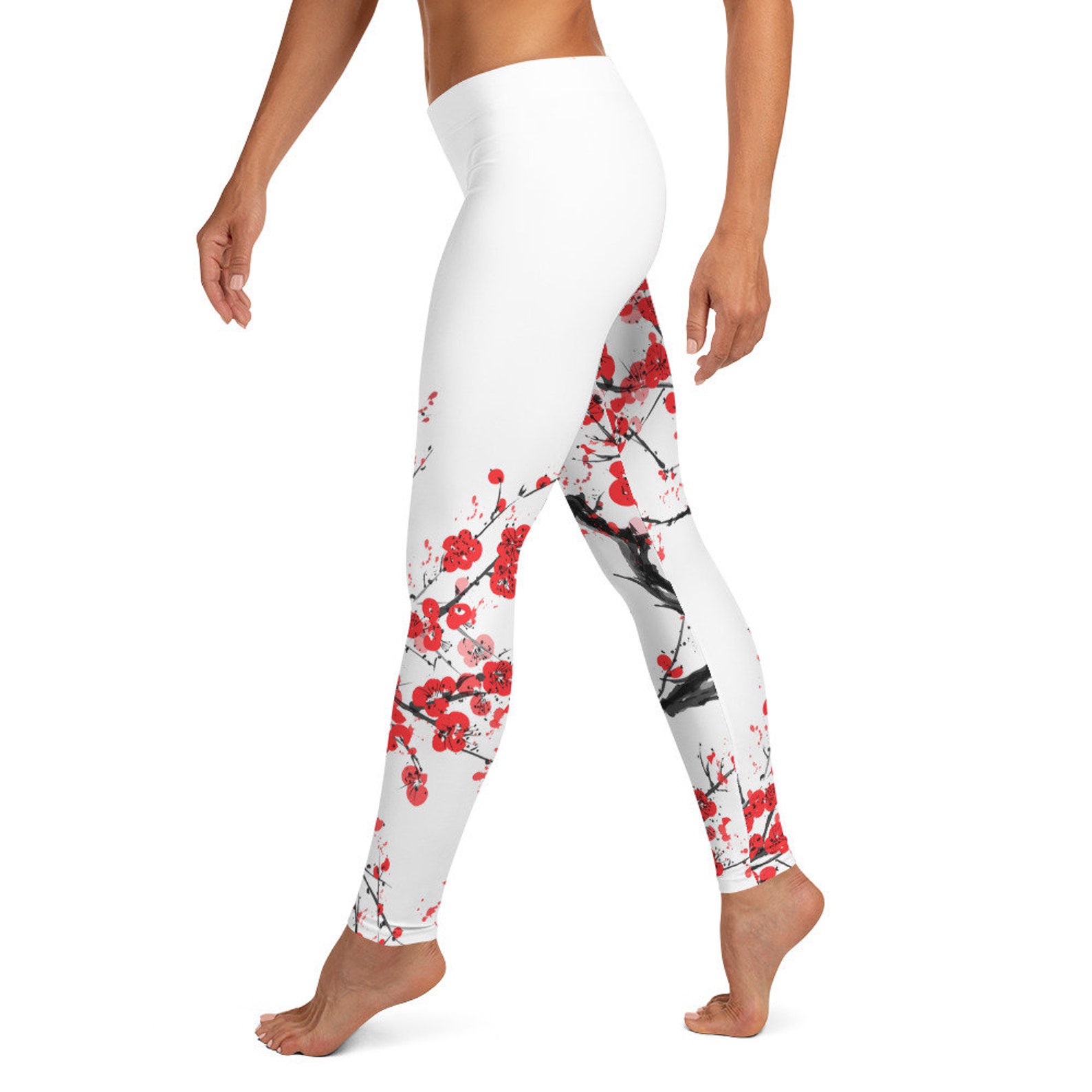 Sakura Red Japanese Blossom Printed Tree Leggings - Etsy