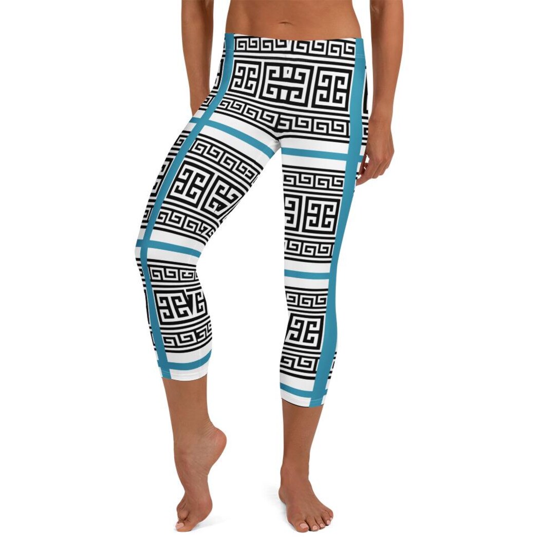 Greta's Grecian CAPRI Leggings, Blk White Blue ~ Women's Fashion Euro ...