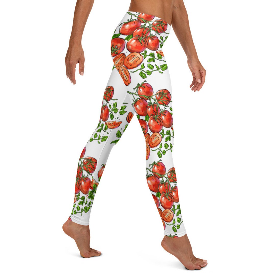 Tuscan Tomato Retro Style Leggings ~ Women's Teens Chef Fruit Veggie ...