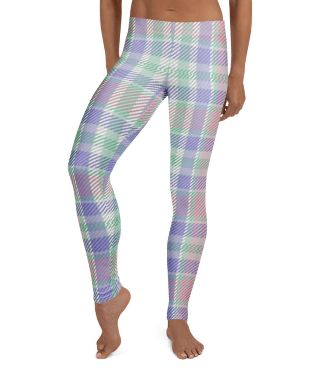 Darling Kate Plaid Leggings ~ Women's Pastels Lavender Pink Mint Tartan ...