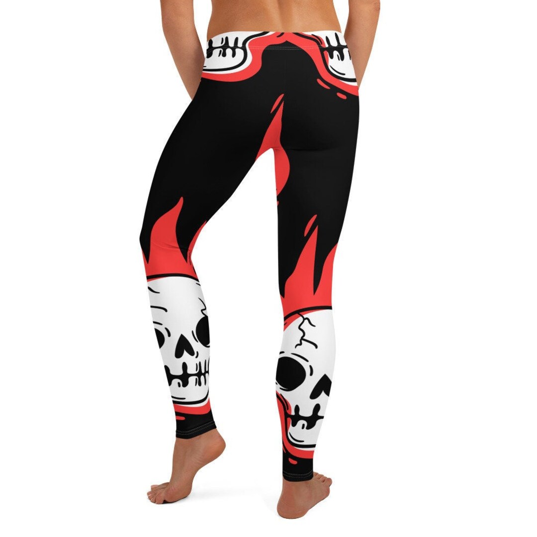 Screamin' Spirit Leggings ~ Women's Red Black Dark Scary Sculls Fire ...