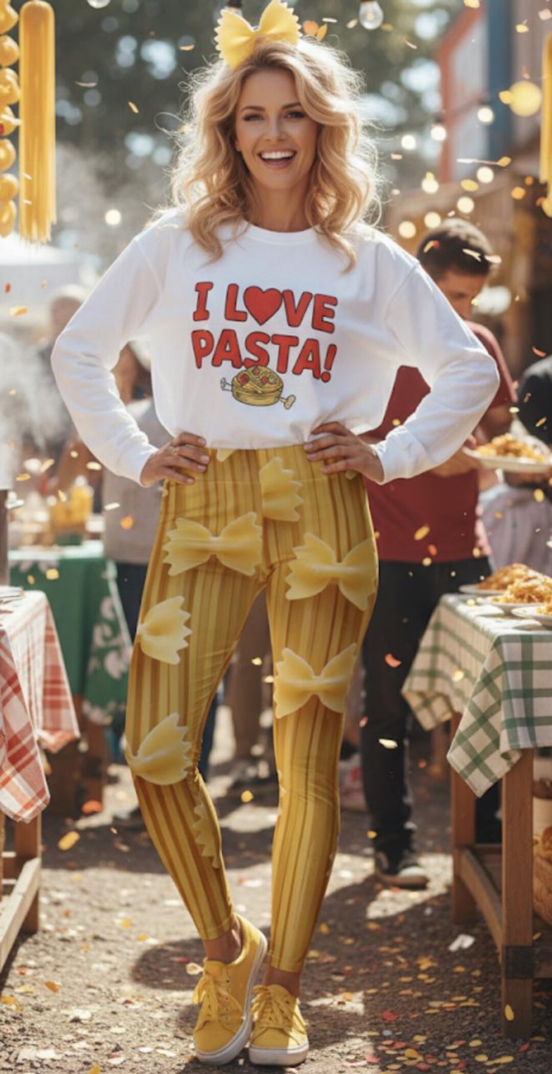 I Love Pasta Leggings ~ Women's Spaghetti Farfalle Noodles Bows Print ...