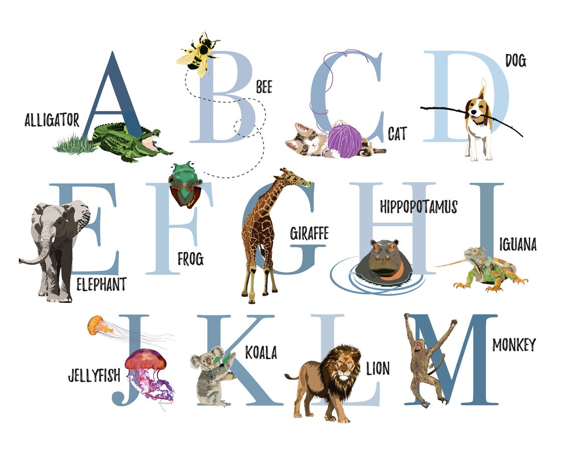 Animal Alphabet Poster Alphabet Zoo Animal ABC Animal Letters Nursery ...