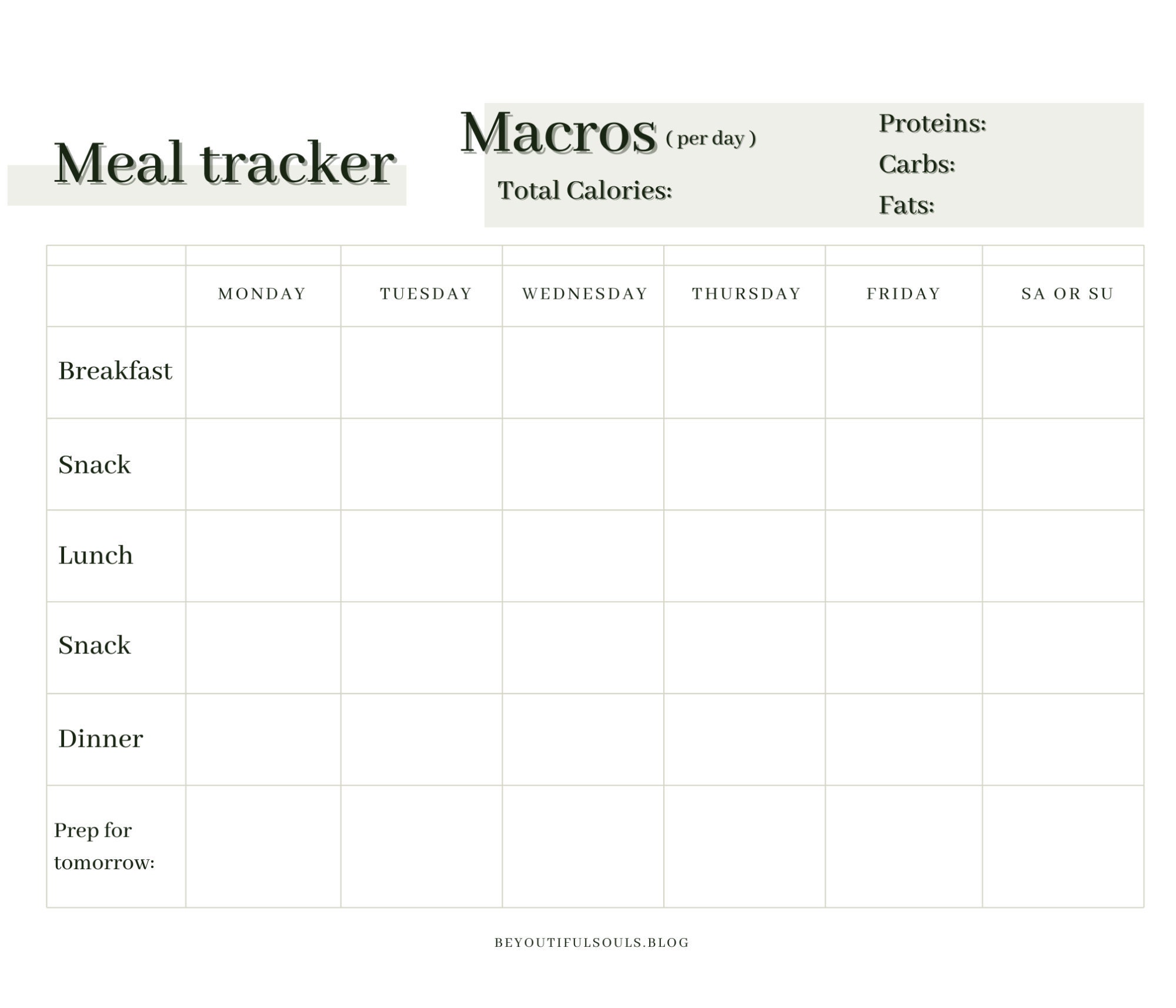Printable Meal and Macronutrient Tracker - Daily Nutrition Journal, Macro Counting, Instant ...