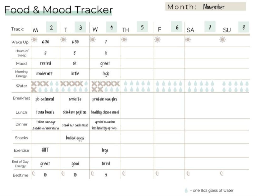 Printable Food and Mood Tracker - Nutrition Journal, Emotional Wellness ...