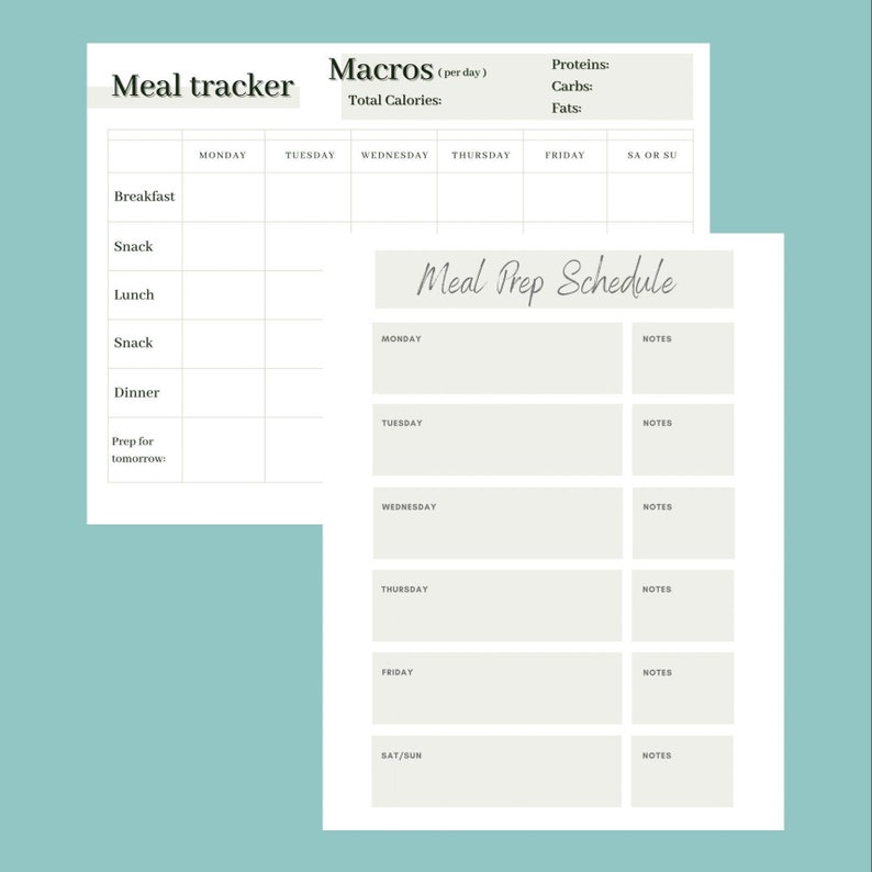 Printable Meal Prep and Macro Tracker Bundle - Nutrition Planner, Goal ...