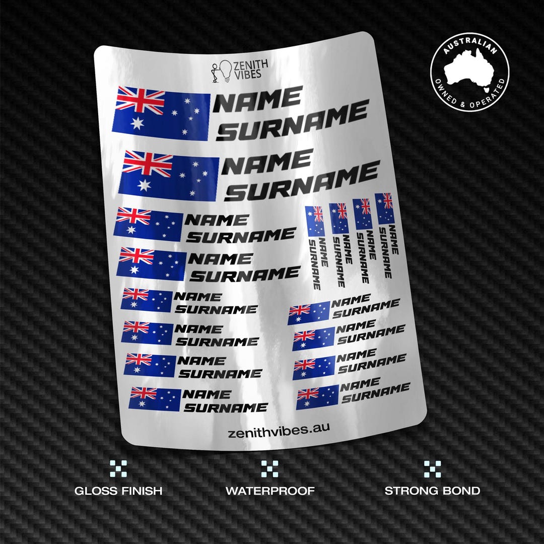 Custom Driver Name Flag Stickers X16 Silver Chrome Vinyl Racing ...