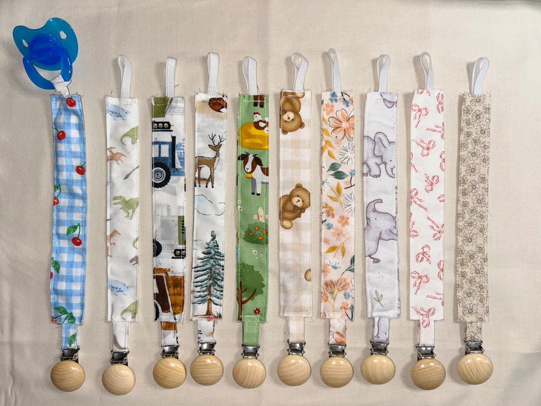 Handmade Pacifier Clips With Natural Wood Clip: Baby Girl and Baby Boy ...