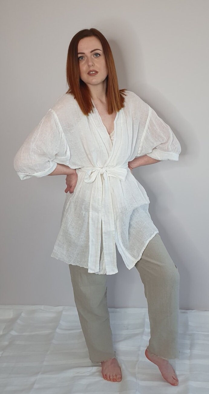 Light linen kimono Linen kimono Linen wrap Linen | Etsy