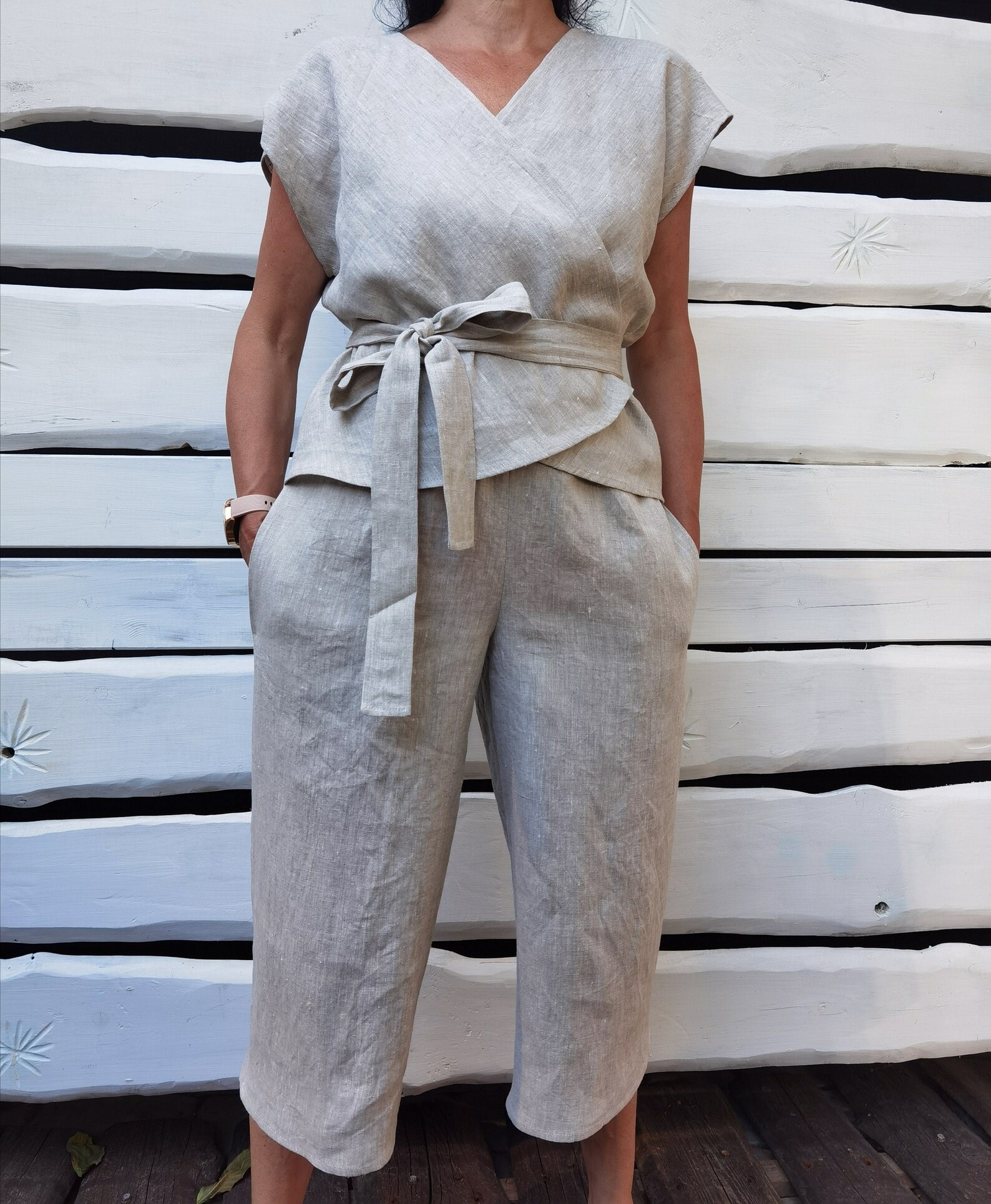 Linen Wrap Top Linen Clothing Linen Blouse Wrapped - Etsy