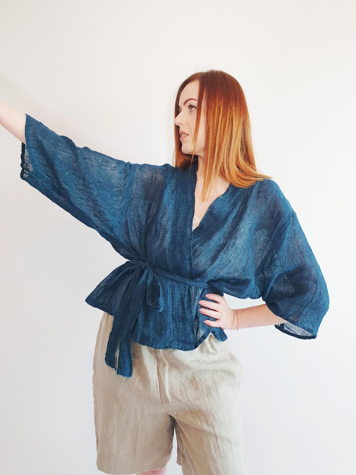 Light linen kimono top Linen Wrap Top Linen blouse Linen | Etsy