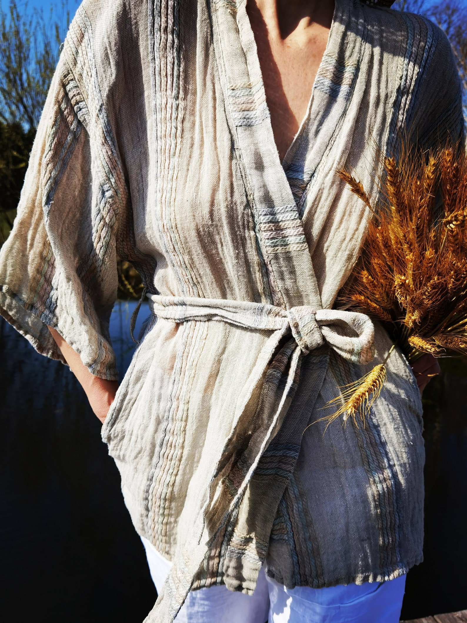 Light Linen Kimono Top Linen Wrap Top Linen Blouse Linen - Etsy
