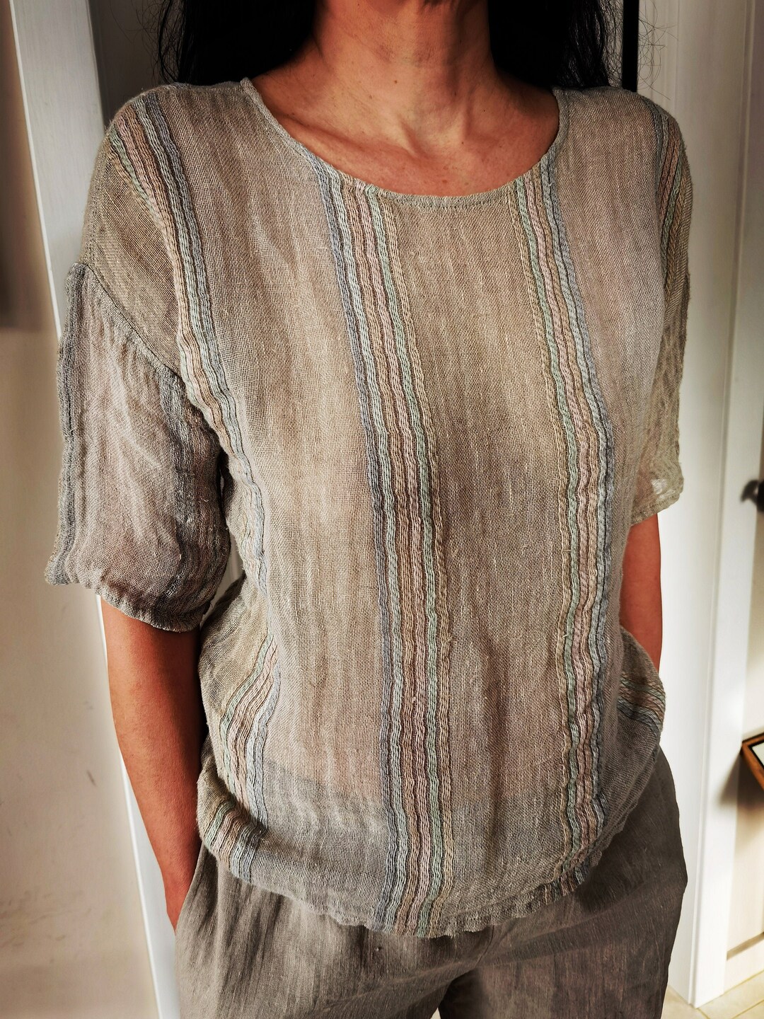 Linen Top | Light Linen Blouse | Natural Linen Blouse | Linen Loose ...