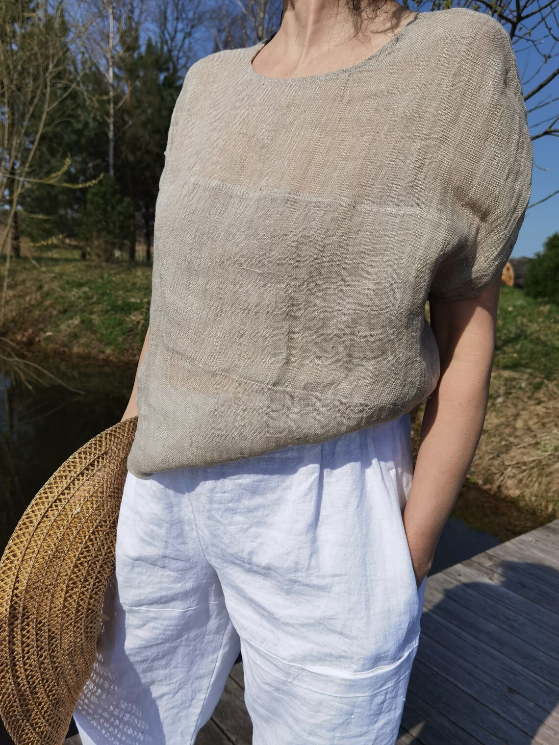 Leinenbluse Leinen weißes Top Leinentop Flachs | Etsy