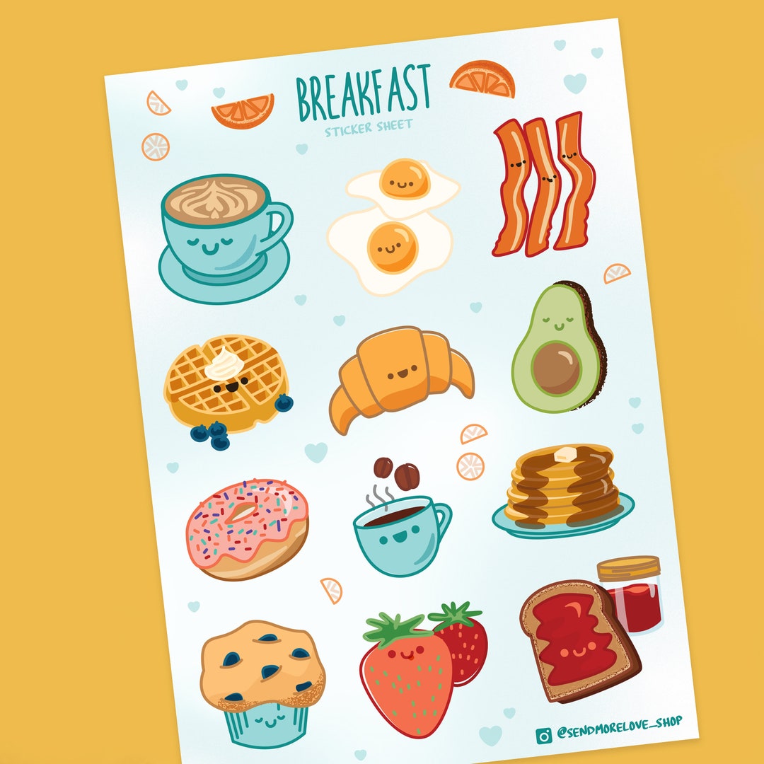 Cute Breakfast Food Sticker Sheet | Planner, Laptop Decals - Etsy