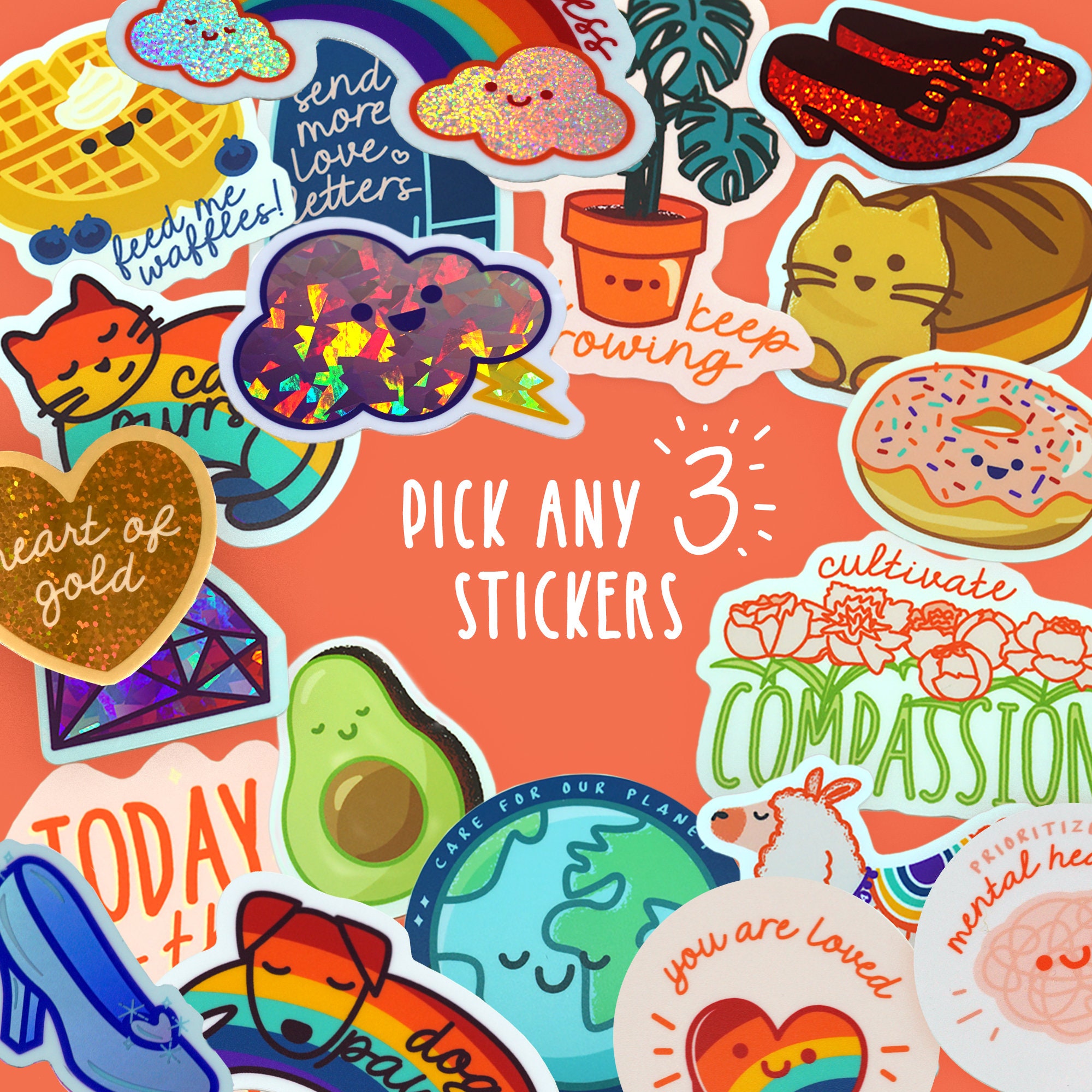 Pick Any 3 Single Stickers Vinyl Die Cut Waterproof Stickers | Etsy