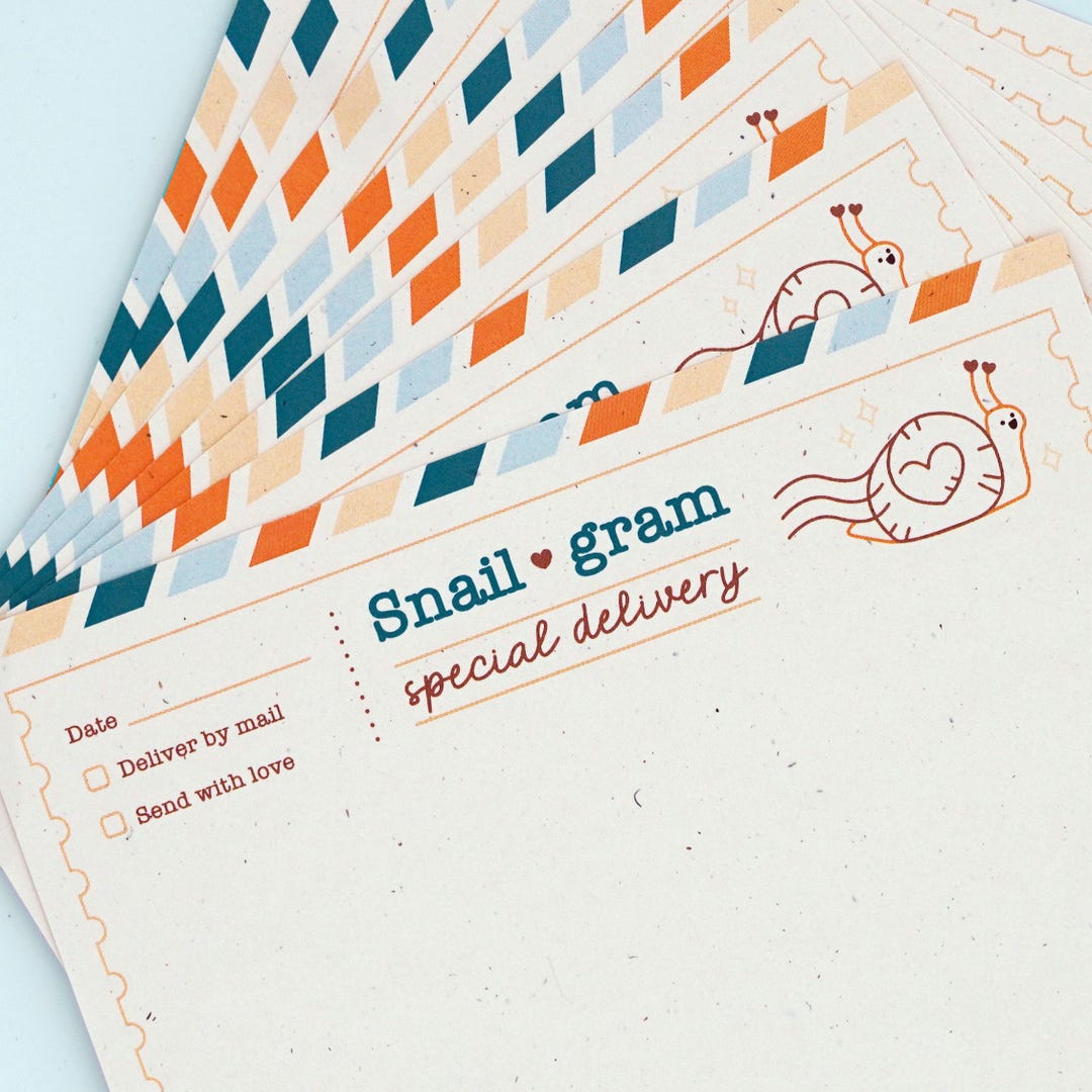 Snail Gram Postcard Set | Cute Telegram Stationery Notes - Etsy