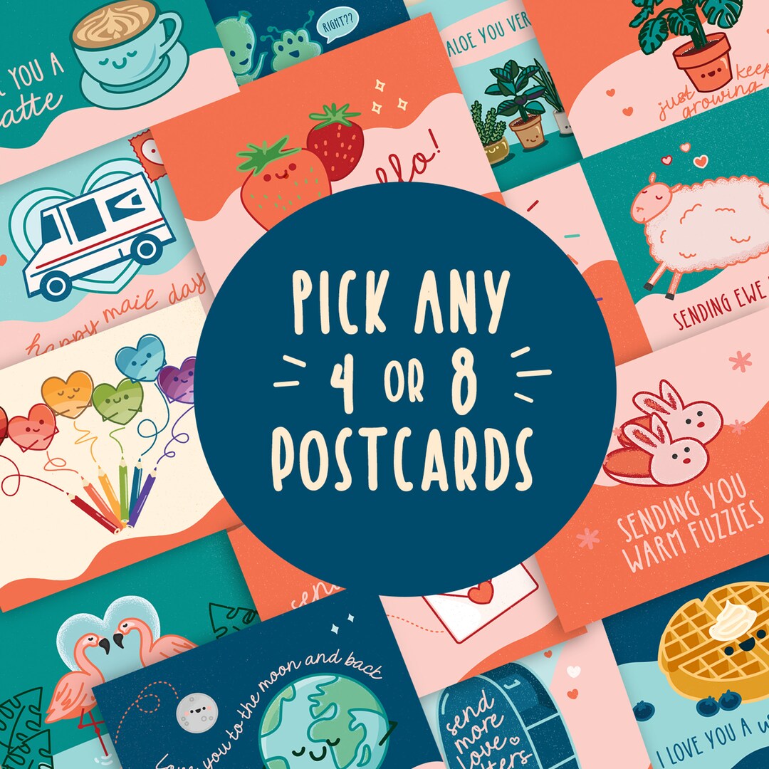 Cute Postcard Set | Mix & Match Love Notes, Pun Art - Etsy