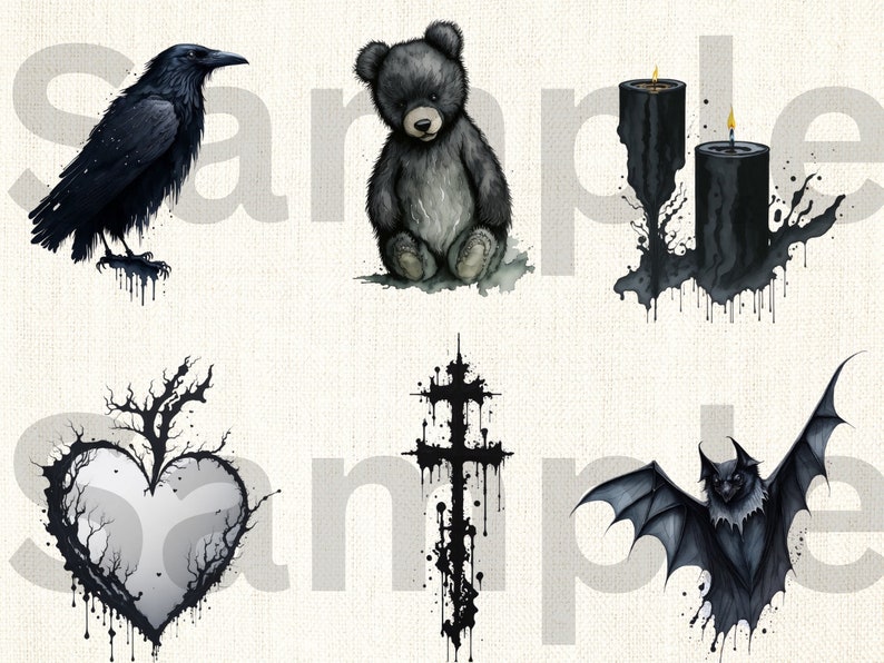 Black Dark Gothic Clip Art Bundle 25 Pieces in PNG JPG and - Etsy
