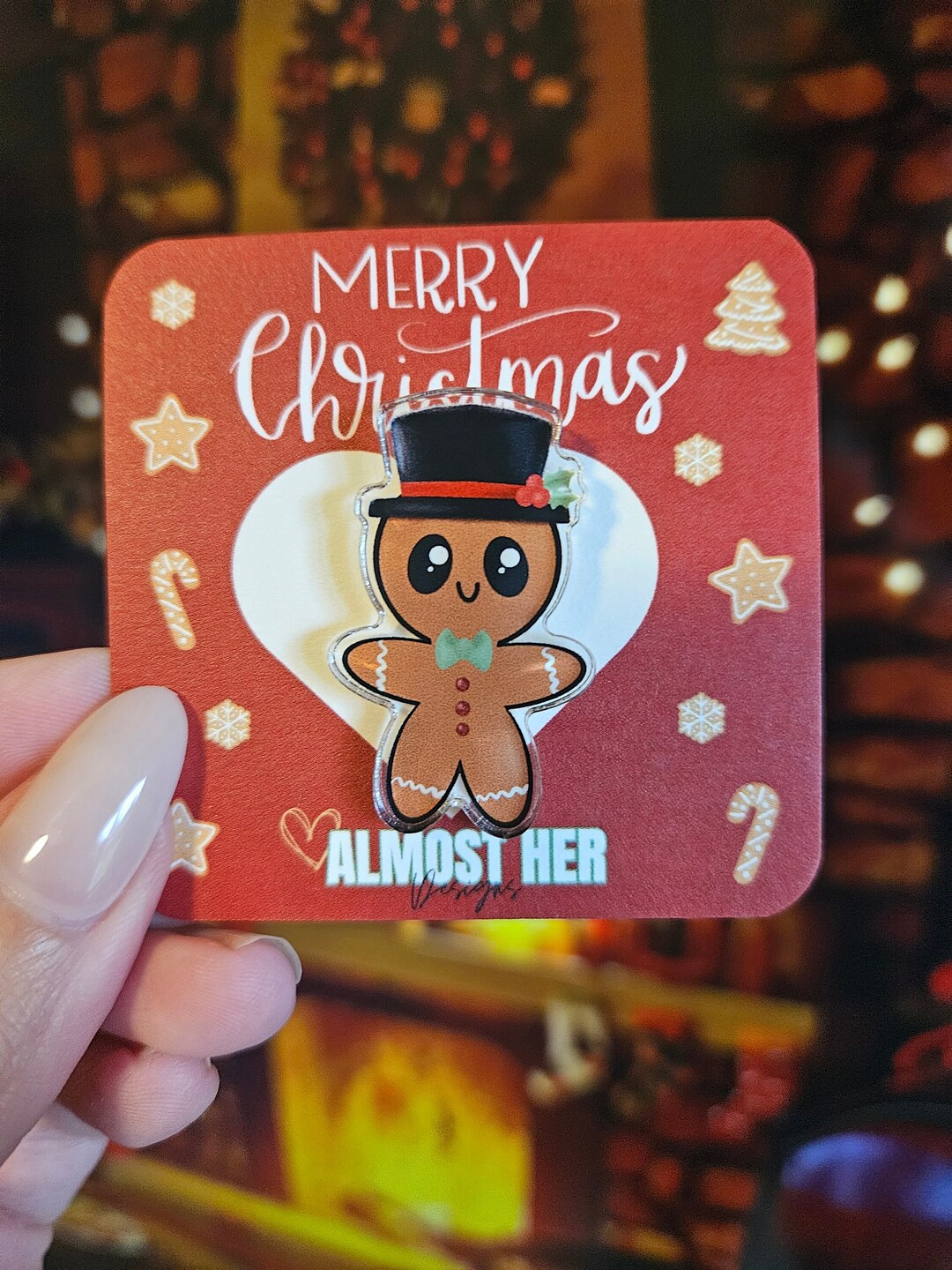 Cute Gingerbread Pin, Christmas Gingerbread Hat Bow Tie Acrylic Pin ...