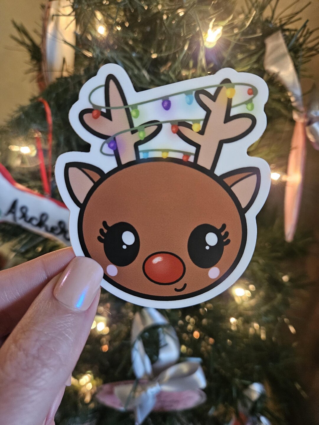 Cute Reindeer Sticker, Christmas Reindeer Girl, Holiday Lights Sticker ...