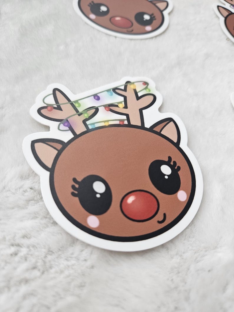 Cute Reindeer Sticker, Christmas Reindeer Girl, Holiday Lights Sticker ...