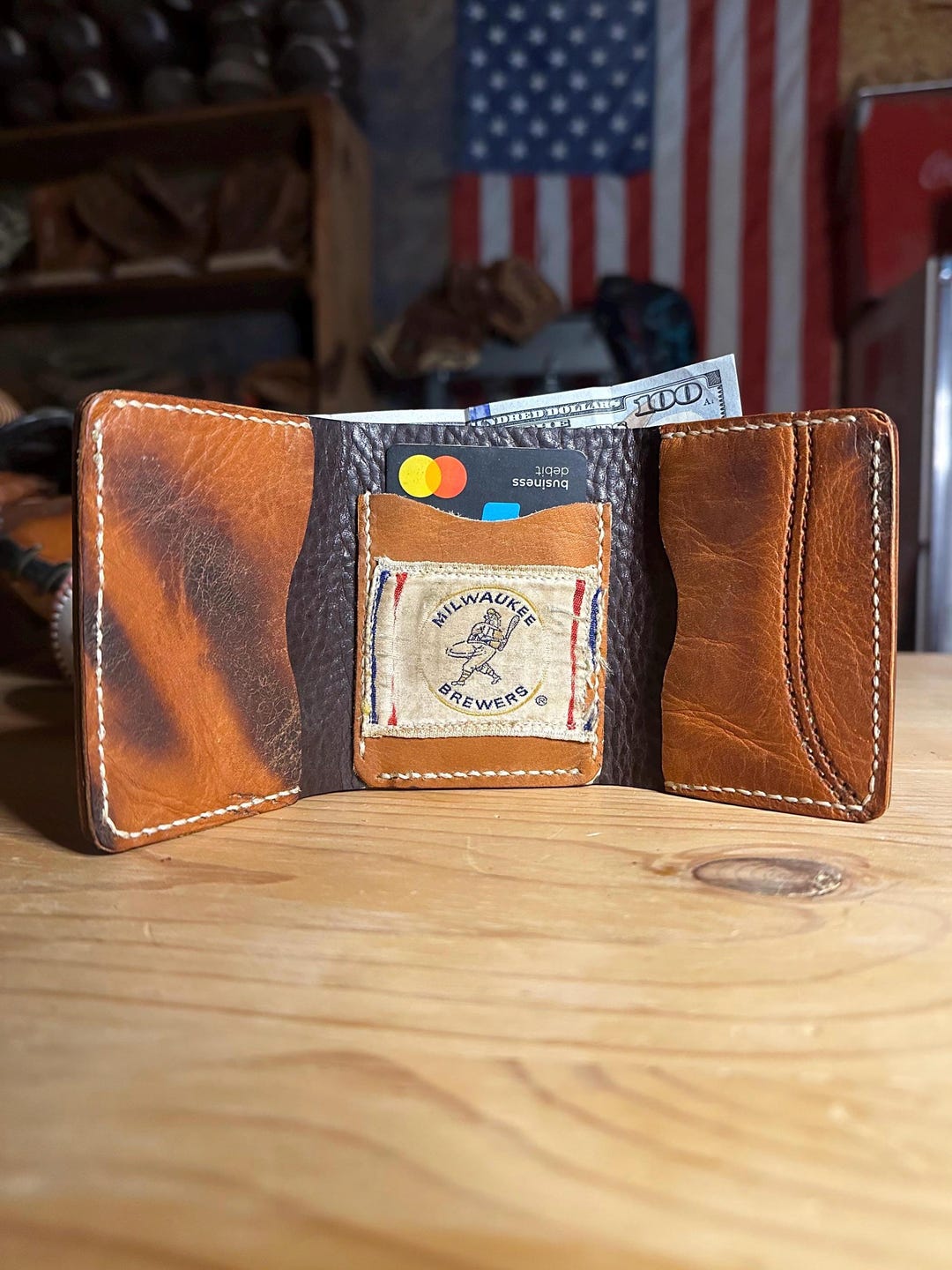 Handcrafted Baseball Glove Trifold Wallet - Milwaukee Brewers Glove - Etsy