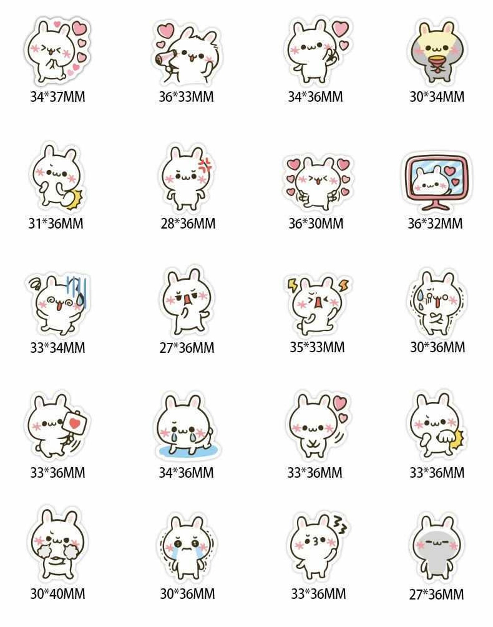 40 PCS Pink & White Bunny Sticker Pack Kawaii Sticker Cute - Etsy