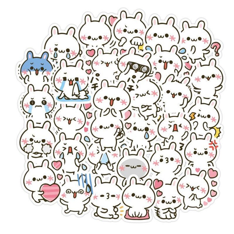 40 PCS Pink & White Bunny Sticker Pack Kawaii Sticker Cute - Etsy