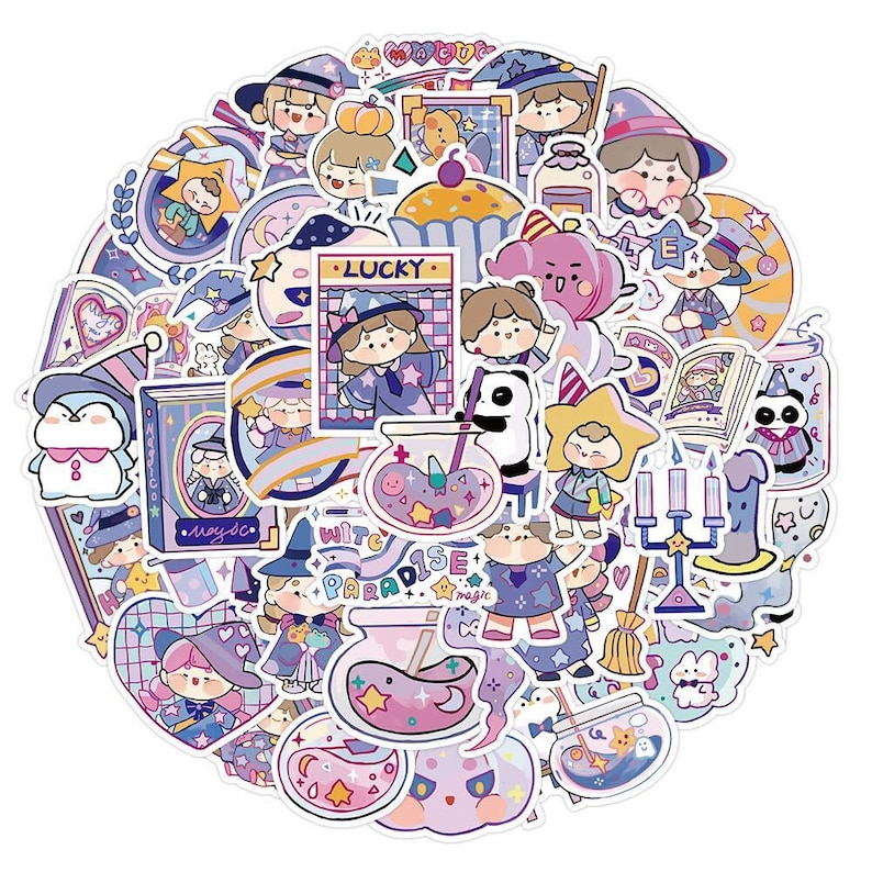 50 PCS Cute Witch Sticker Pack Kawaii Halloween Sticker - Etsy