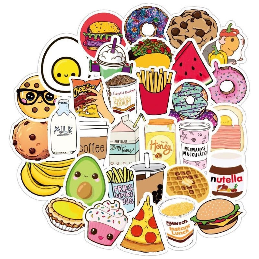 40 PCS Cute Food, Snack, Fruit, Drink Sticker Pack | Kawaii Sticker ...
