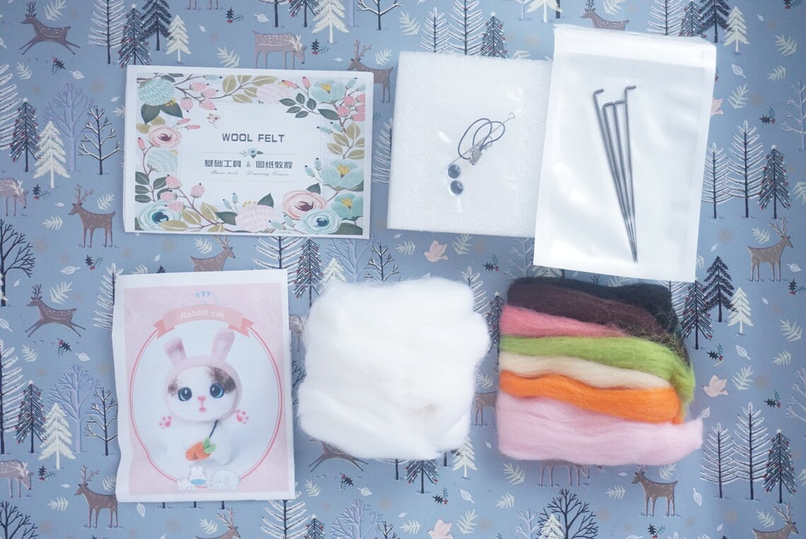 Needle Felting Kit Kitten Cat Wool Felt Kit Craft Tools & | Etsy