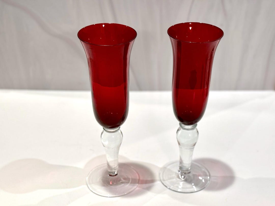 Ruby Red Flute Champagne Wine Glasses, Ruby Red Glasses, Red Flutes ...