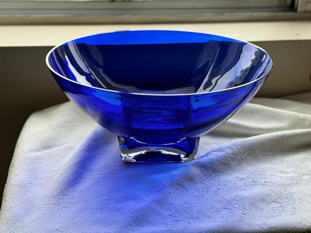 Cobalt Blue Glass Pedestal Bowl, Decorative Glass Bowl, Cobalt Blue ...