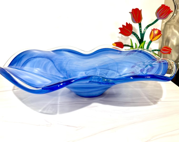 Cobalt Blue Glass Coffee Table Pedestal Bowl, Decorative Glass Bowl ...