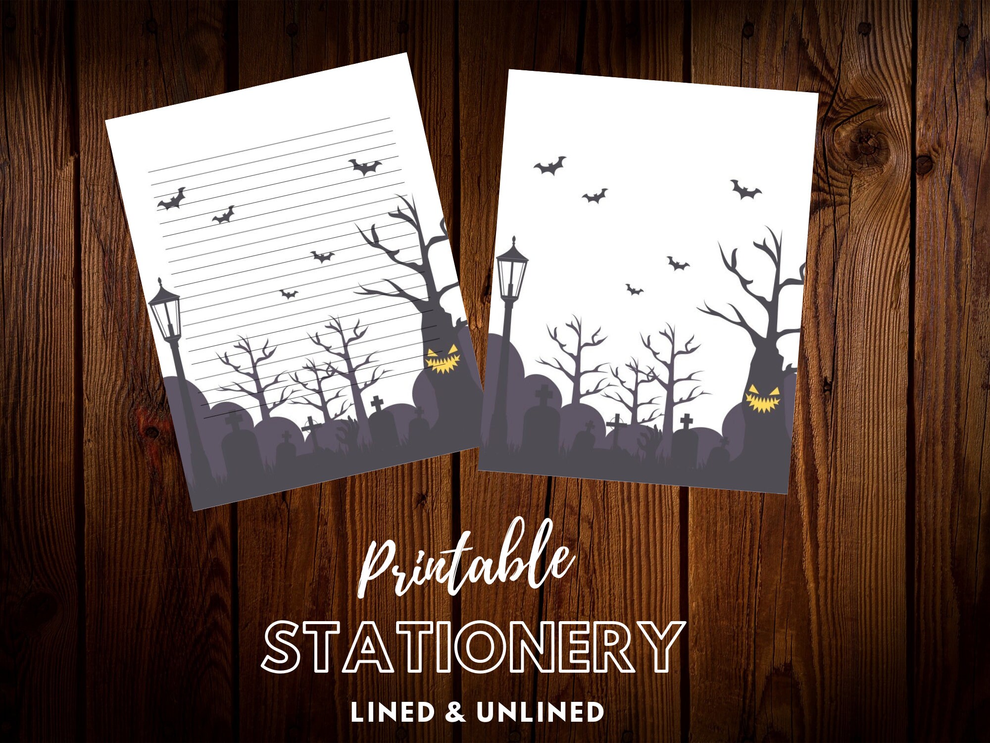 Halloween Spooky Graveyard Printable Stationery- Lined & Unlined ...