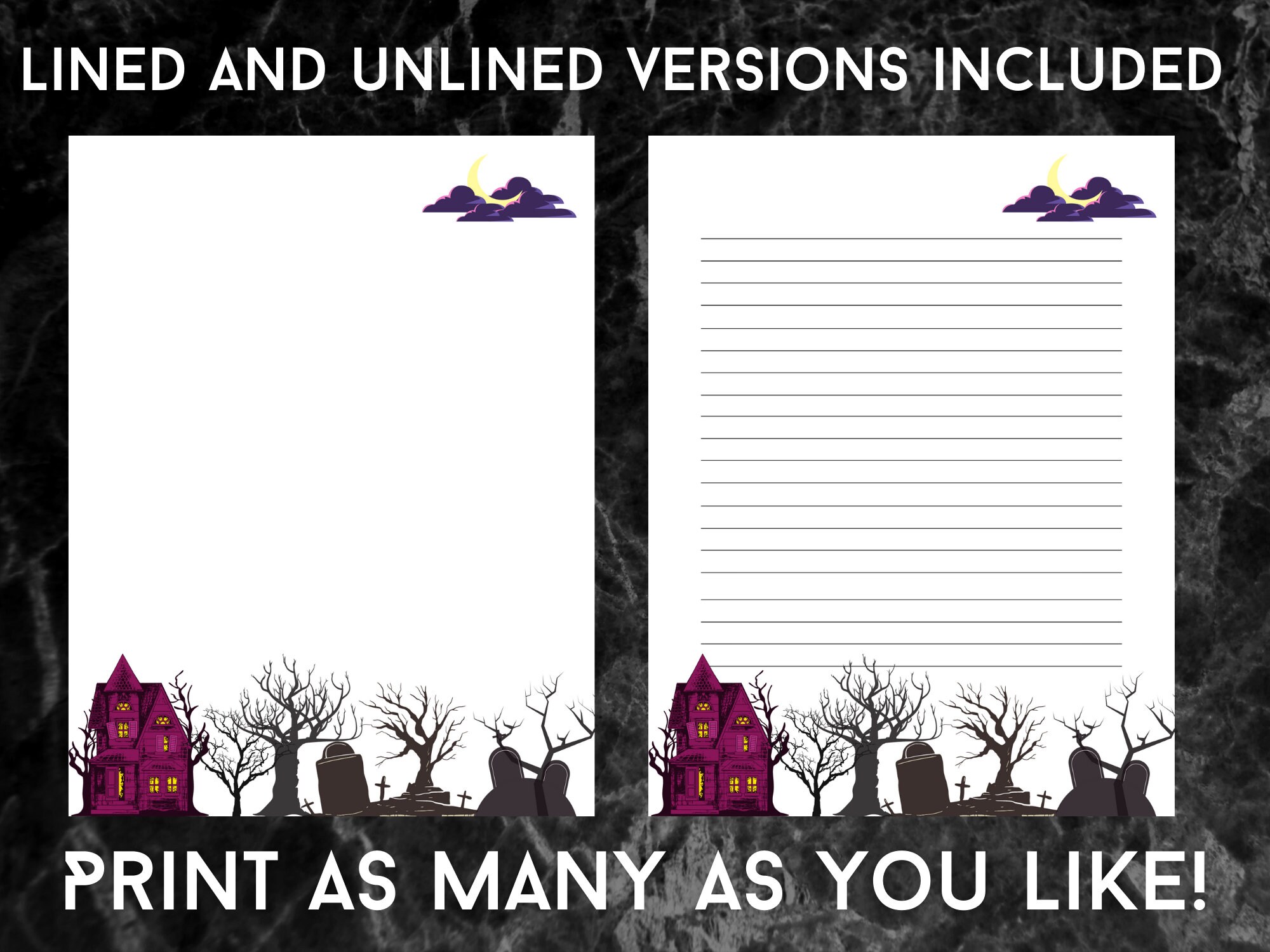 Halloween Spooky Cemetery Printable Stationery- Lined & Unlined ...