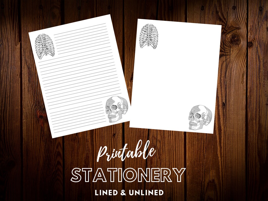 Halloween Spooky Skeleton Printable Stationery- Lined & Unlined ...
