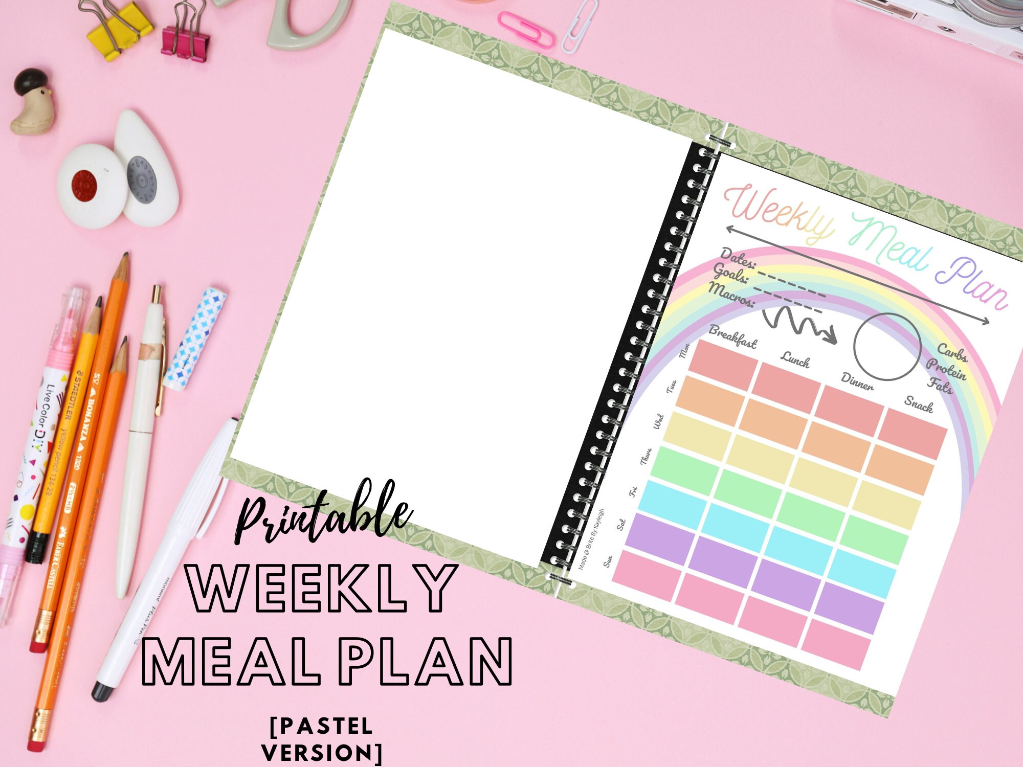 Pastel Printable Weekly Meal Planner, Meal Planner, Instant Digital ...