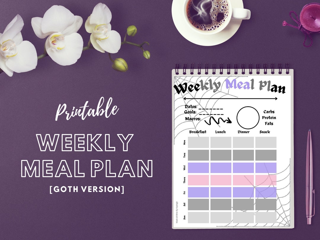 Goth Printable Weekly Meal Planner, Meal Planner, Digital Download PDF ...