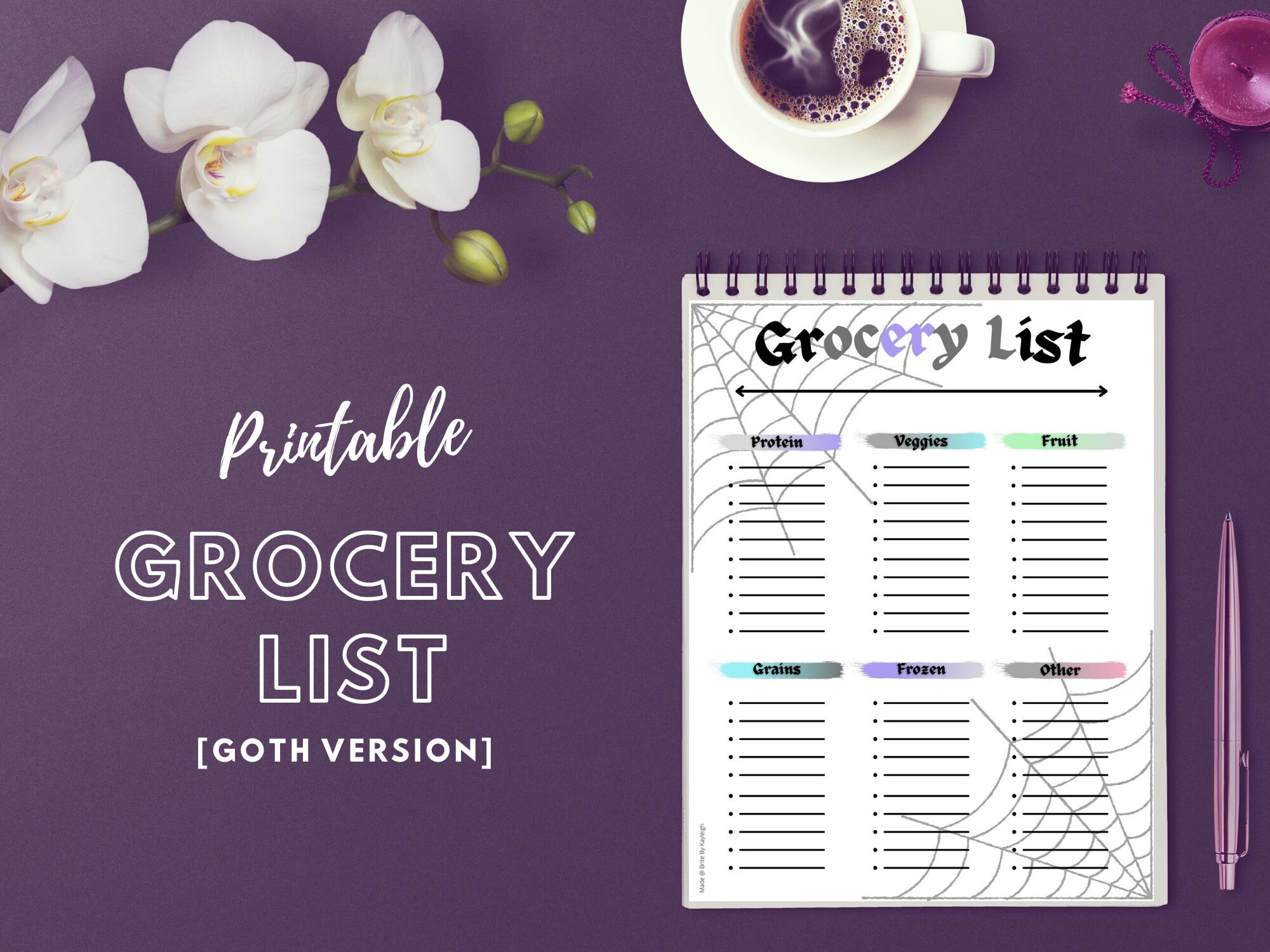 Goth Printable Grocery List, Meal Planner, Instant Digital Download PDF ...