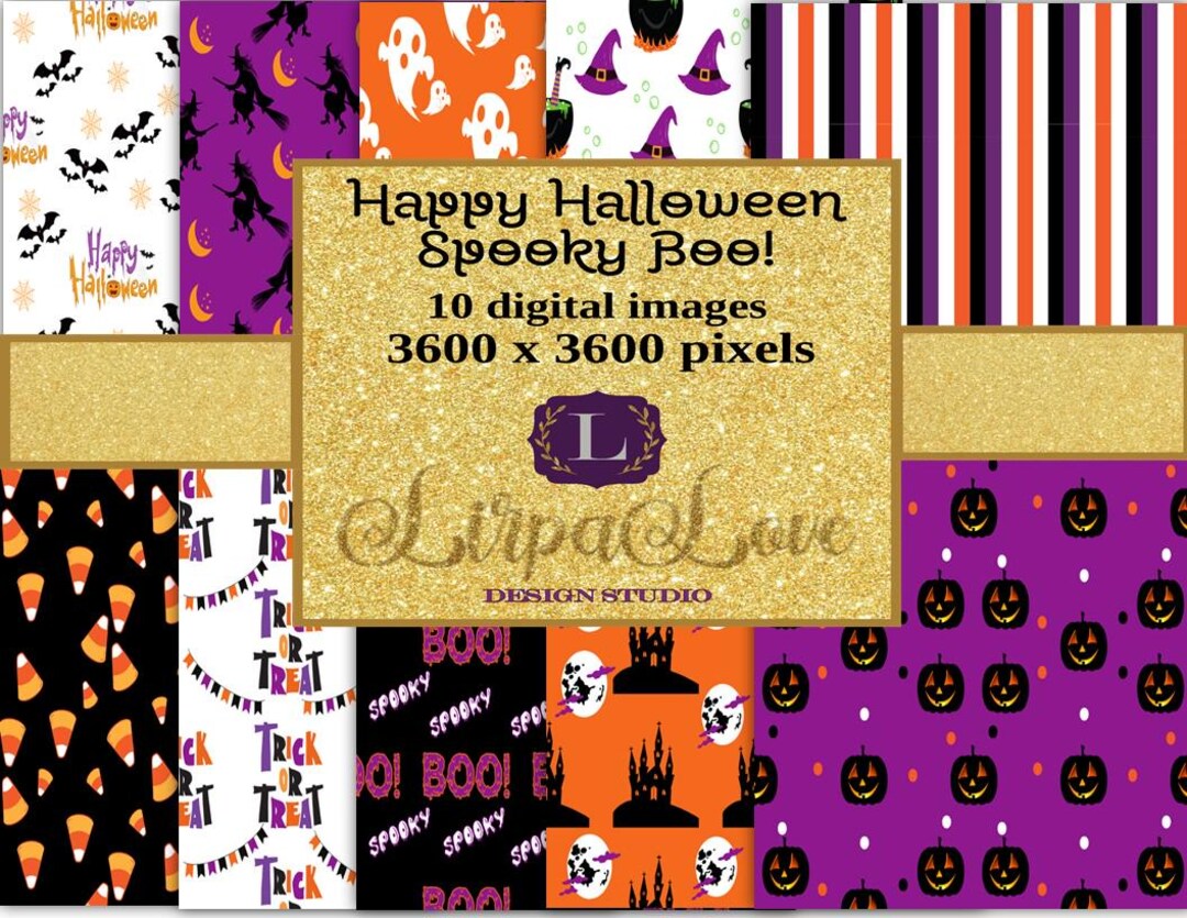 Happy Halloween Spooky Boo Digital Paper. Cute Halloween Trick or Treat ...