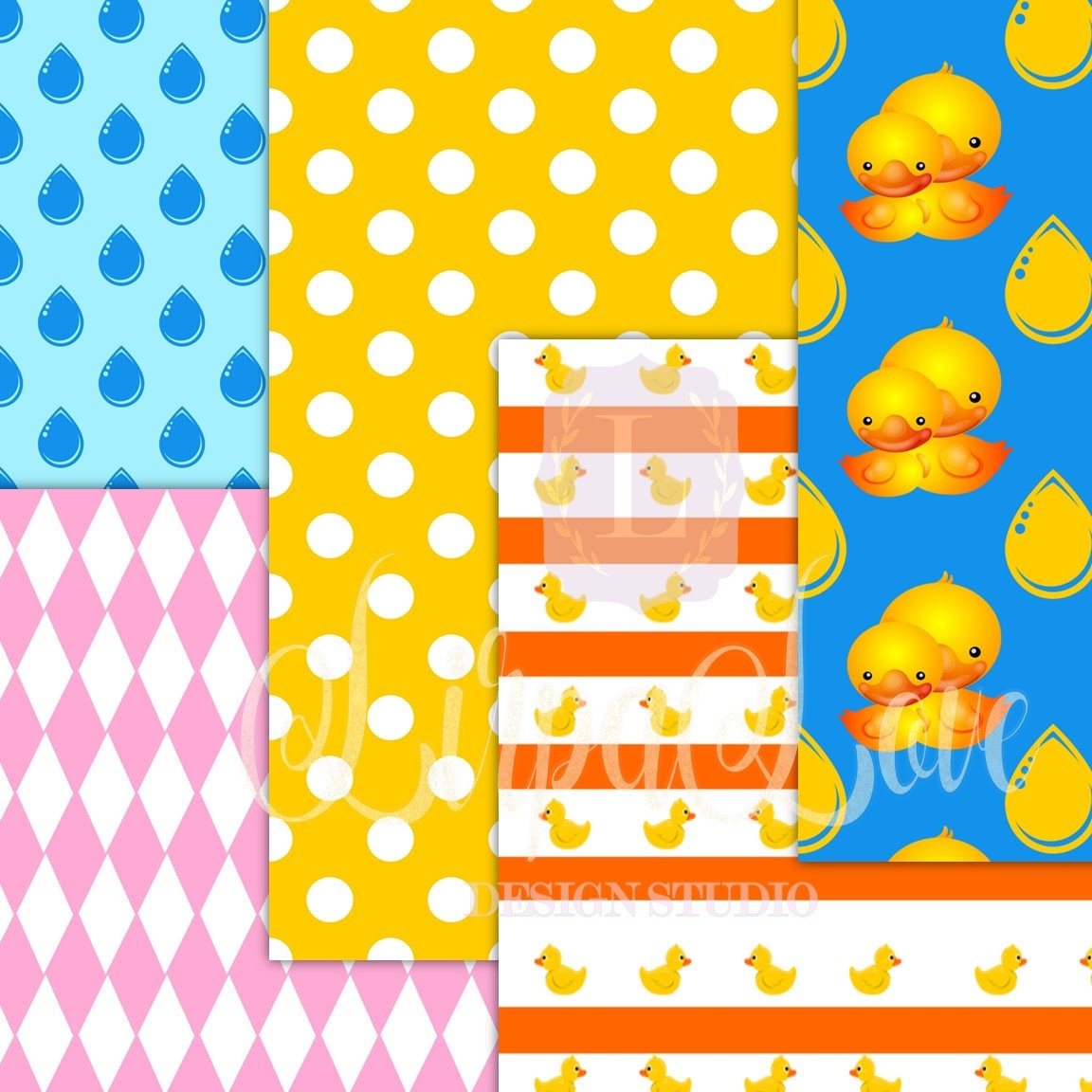 Rubber Duck Splash Digital Paper, Printable Paper Animal for Birthday ...