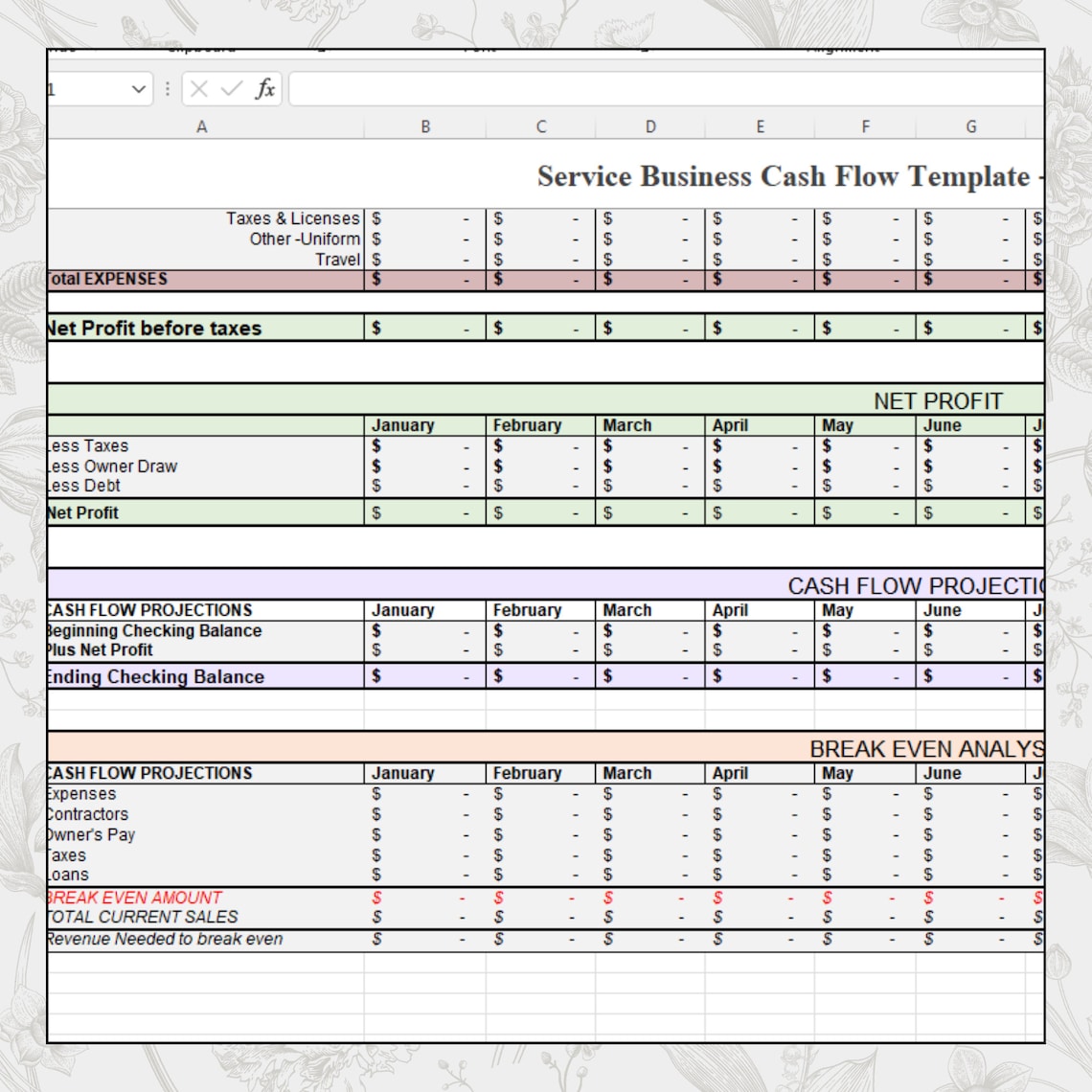 Cash Flow Excel Template - Service Business Income Expense Tracker ...